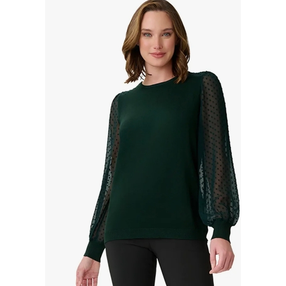 Adrianna Papell | Tops | Adrianna Papell Forest Green Scoop Neck Sheer ...